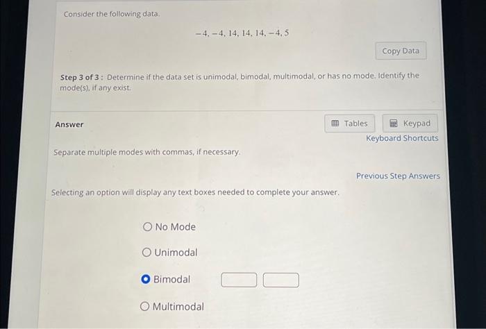 Consider the following data. Answer -4, -4, 14, 14, | Chegg.com