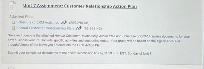 Unit 7 Assignment: Customer Relationship Action Plan | Chegg.com
