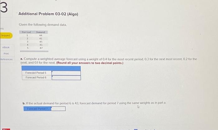 Solved Additional Problem 03-02 (Algo) Given the following | Chegg.com