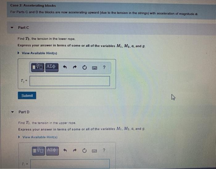 Solved Two blocks with masses My and M2 hang one under the | Chegg.com