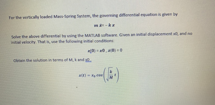 Solved For the vertically loaded Mass-Spring System, the | Chegg.com