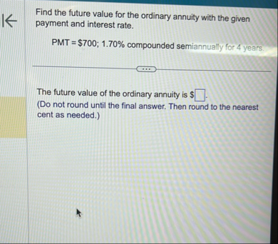 Solved Find the future value for the ordinary annuity with | Chegg.com
