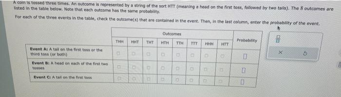 Solved coin is tossed three times. An outcome is represented | Chegg.com