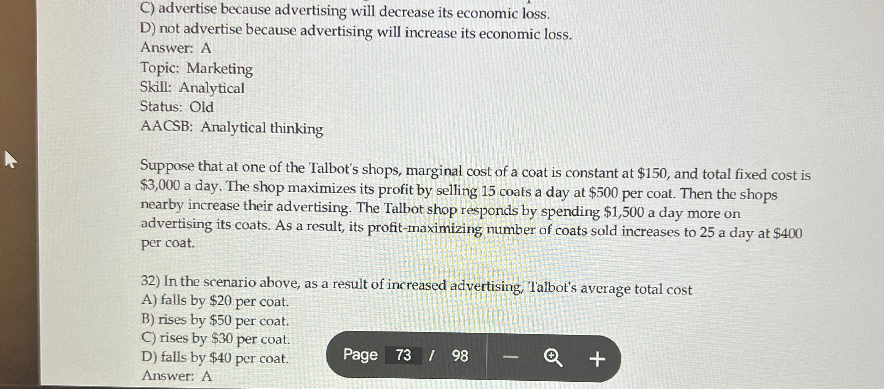 Solved advertise because advertising will decrease its | Chegg.com