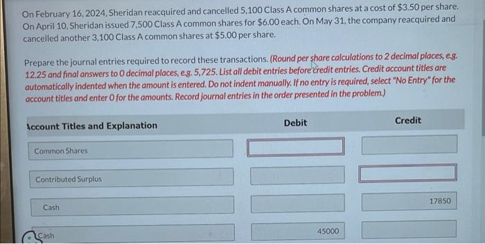Solved Sheridan Company had the following Shareholders' | Chegg.com