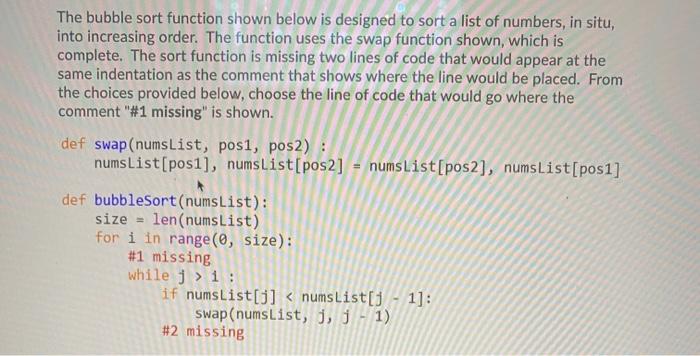 Solved The bubble sort function shown below is designed to | Chegg.com