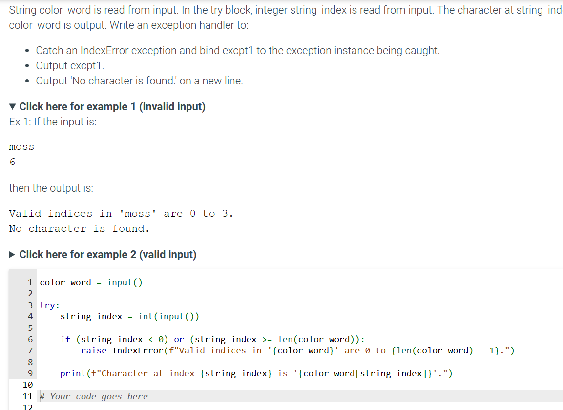Solved String color_word is read from input. In the try | Chegg.com
