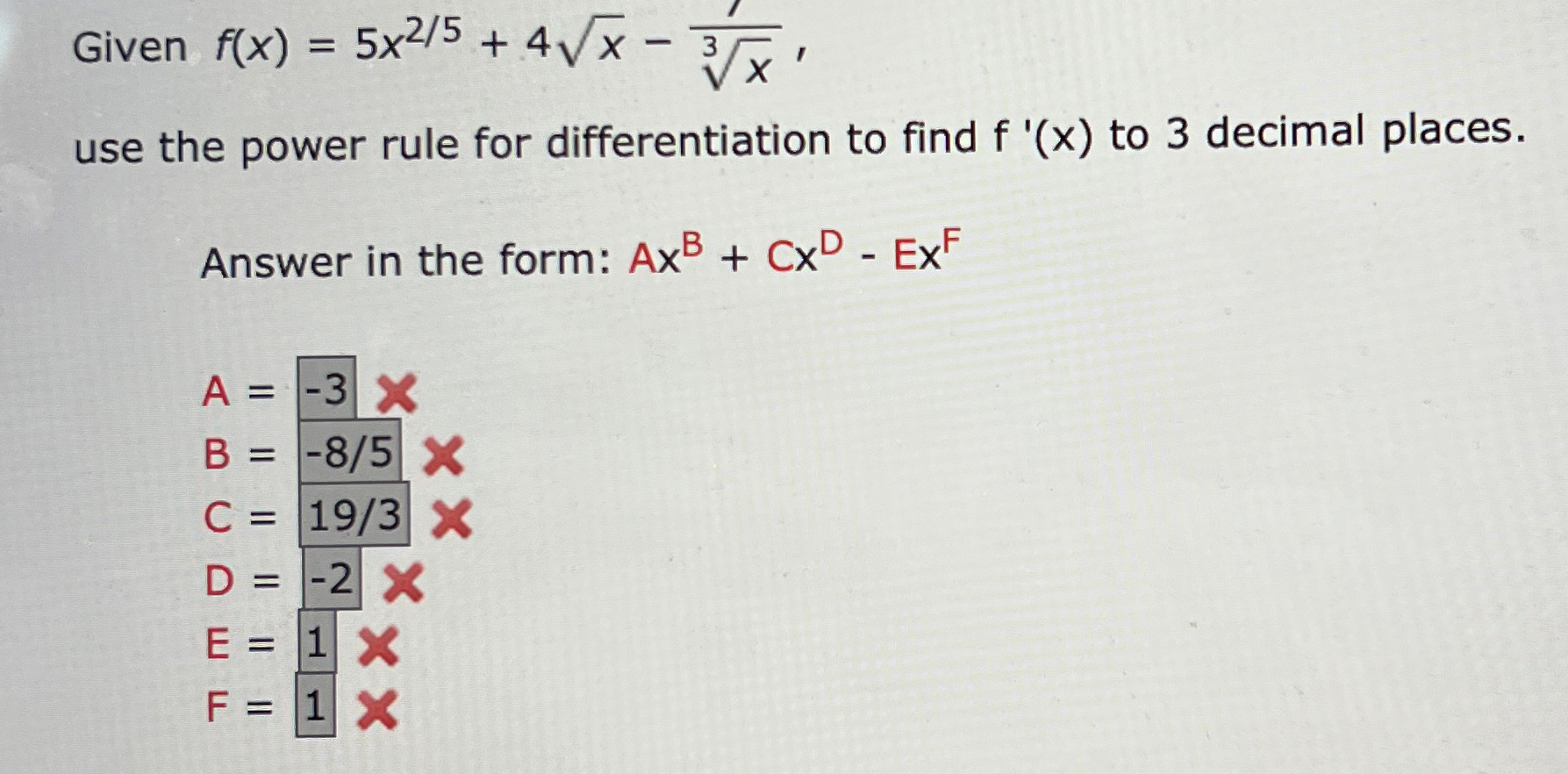 Solved How to solve Given f(x)=5x25+4x2-1x3use the power | Chegg.com