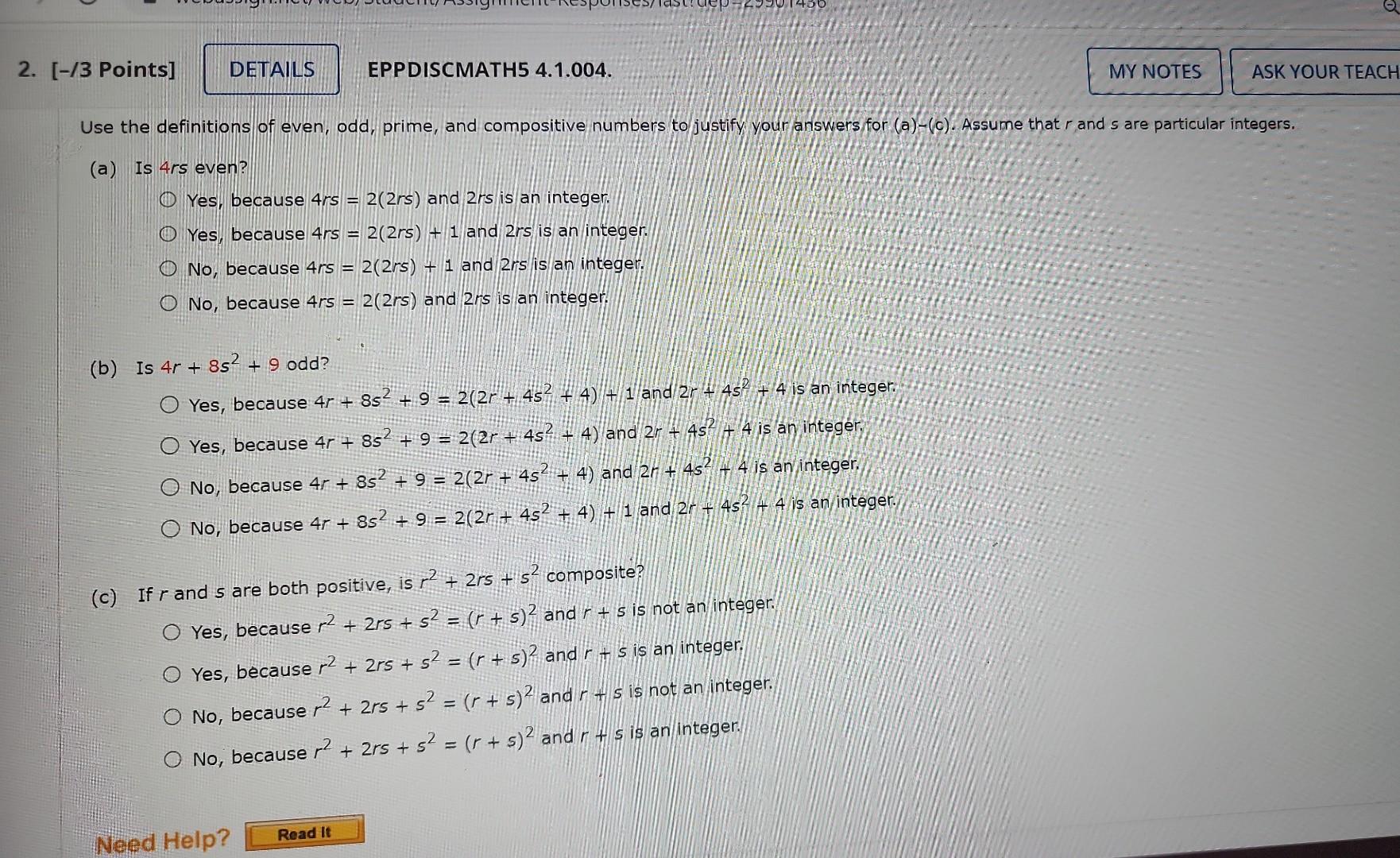 Solved Use the definitions of even, odd, prime, and | Chegg.com