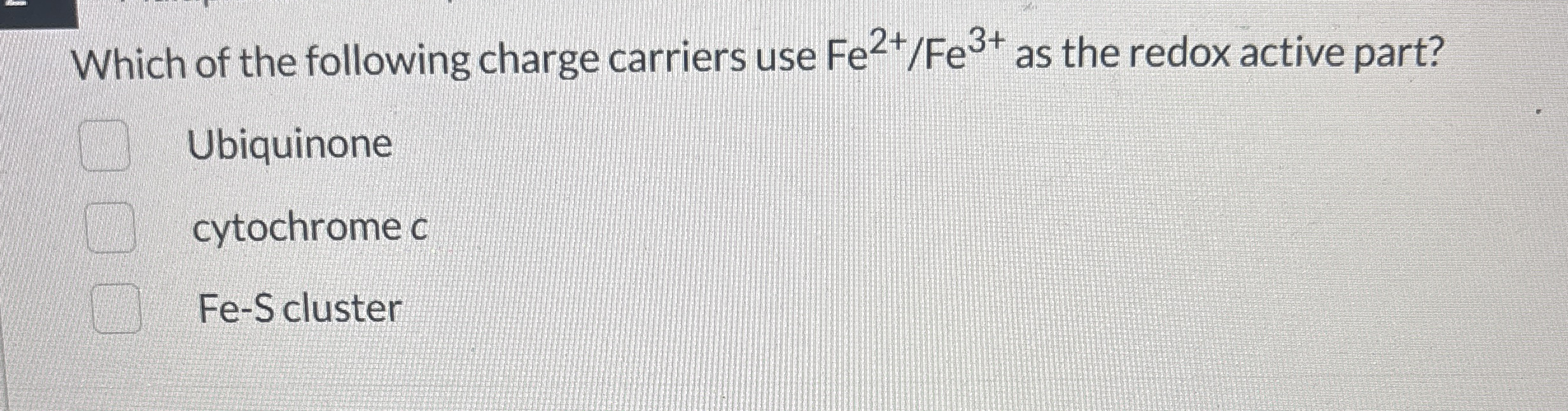 Solved Which of the following charge carriers use Fe2+Fe3+ | Chegg.com