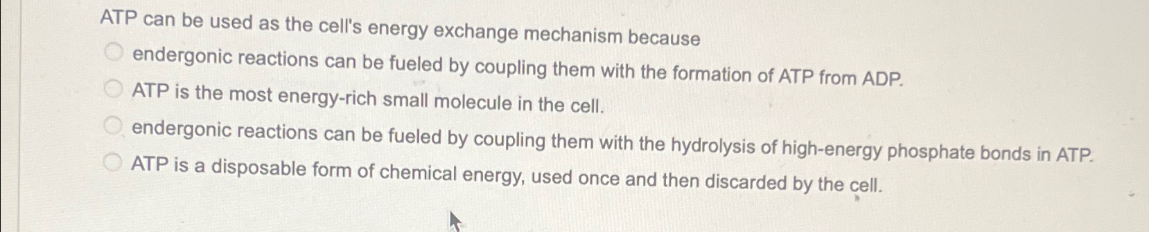 Solved ATP can be used as the cell's energy exchange | Chegg.com