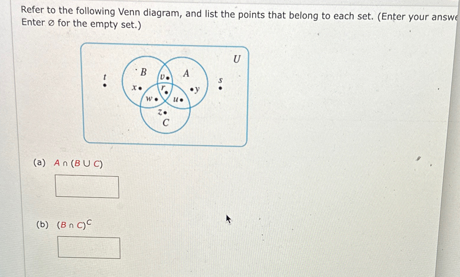 Solved Refer to the following Venn diagram, and list the | Chegg.com