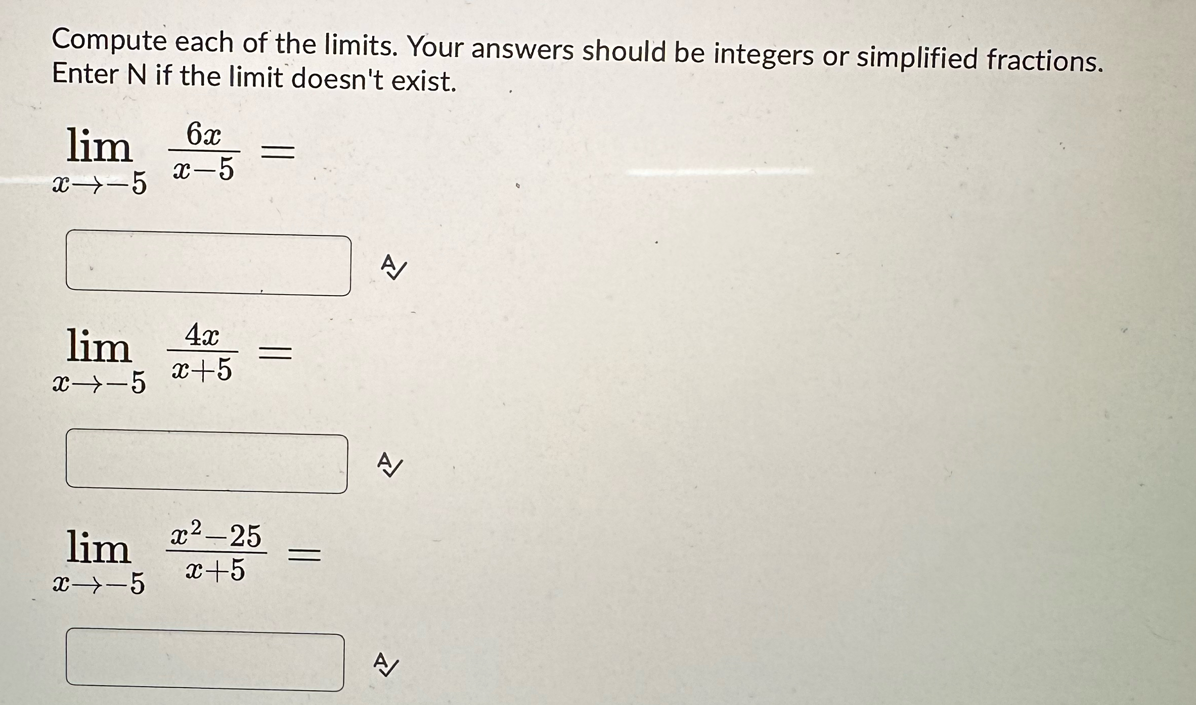 Solved Compute each of the limits. ﻿Your answers should be | Chegg.com