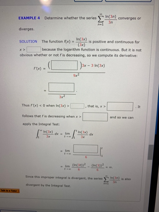Solved co EXAMPLE 4 Determine whether the series In(3n) | Chegg.com