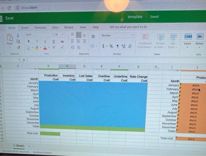 ft Excel Activity #2: Aggregate Planning - Chase | Chegg.com