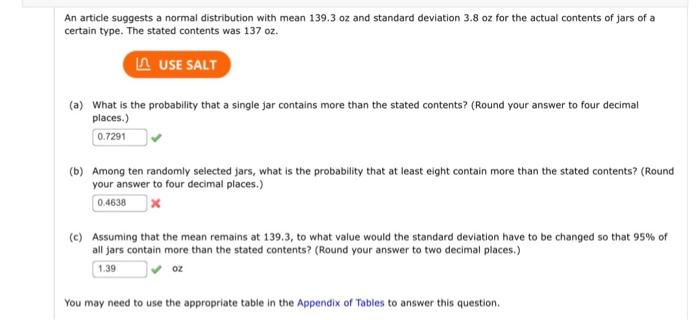 Solved An article suggests a normal distribution with mean | Chegg.com