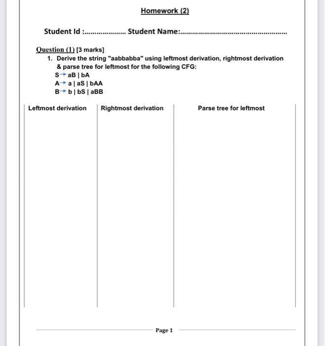 Question (1) [3 marks] 1. Derive the string | Chegg.com