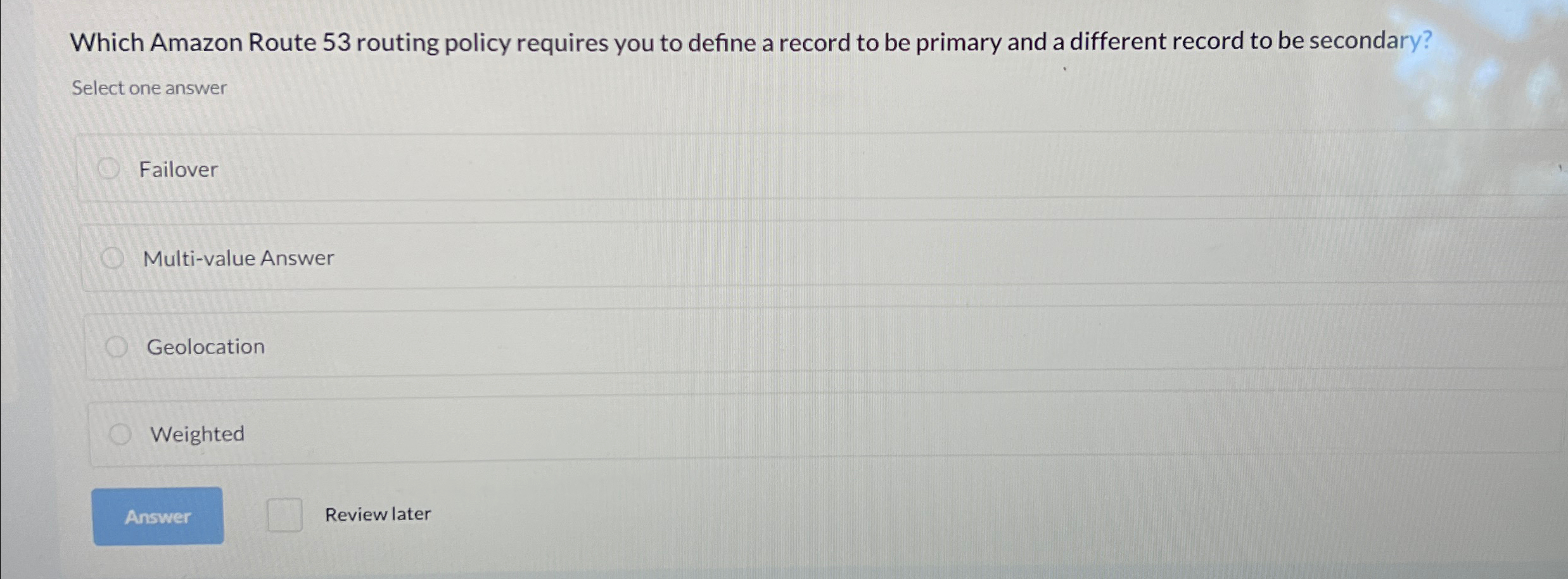 Solved Which Amazon Route 53 ﻿routing policy requires you to | Chegg.com