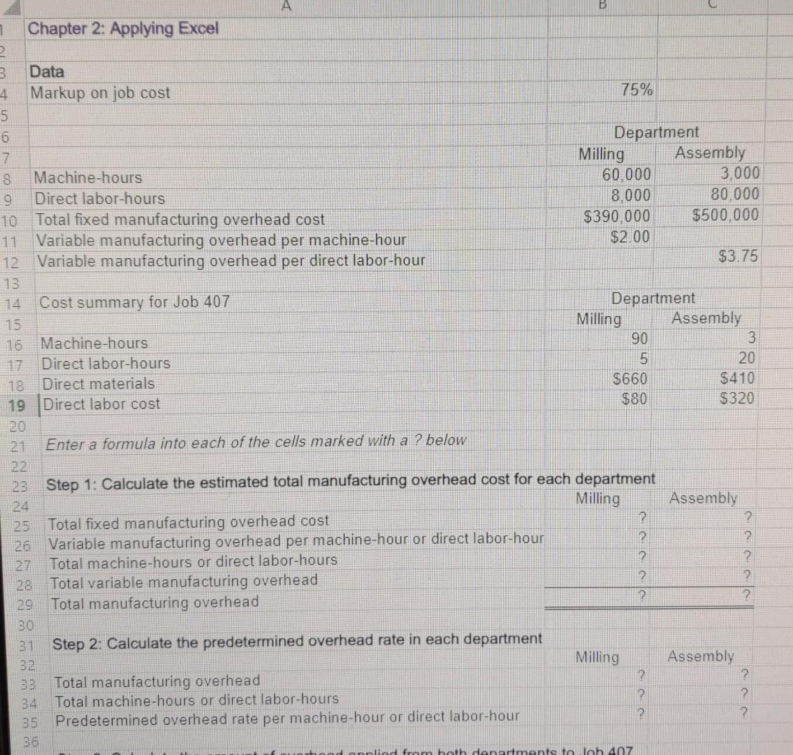 Solved 1 Chapter 2: Applying Excel 2. 3 4 Data Markup on job | Chegg.com