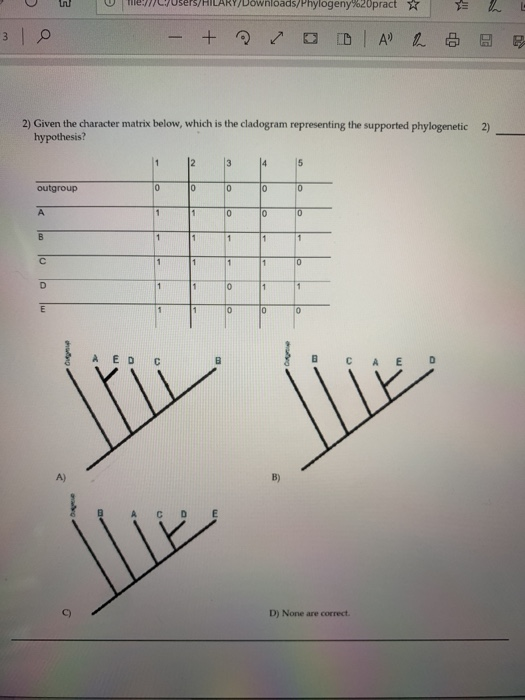 Solved given the character matrix below, which is the | Chegg.com