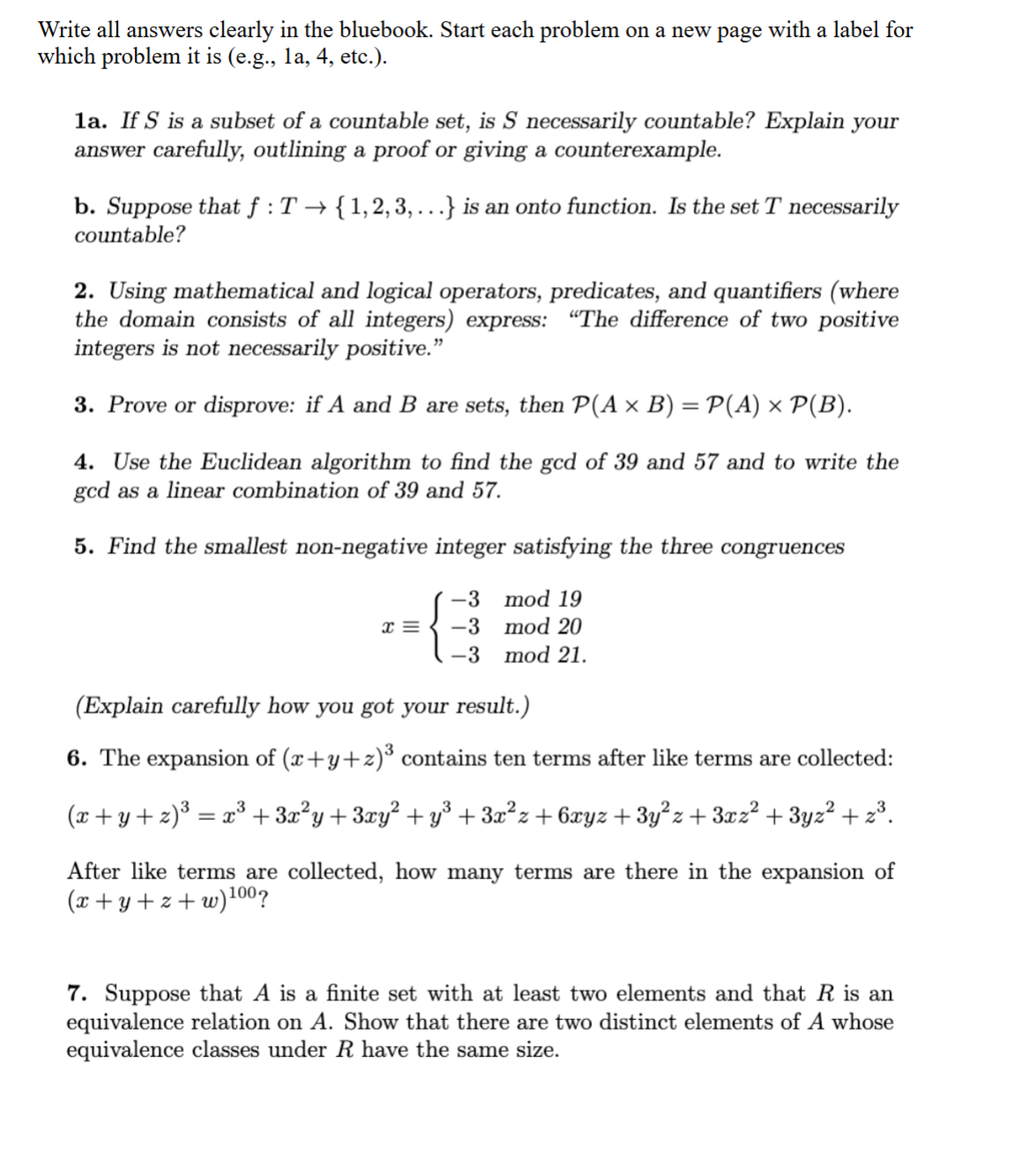 Solved Write all answers clearly in ﻿the bluebook. Start | Chegg.com