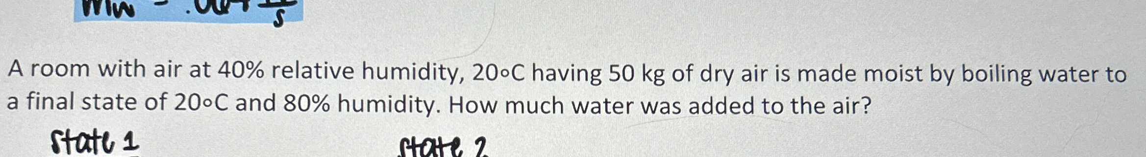 Solved A room with air at 40% ﻿relative humidity, 20@C | Chegg.com