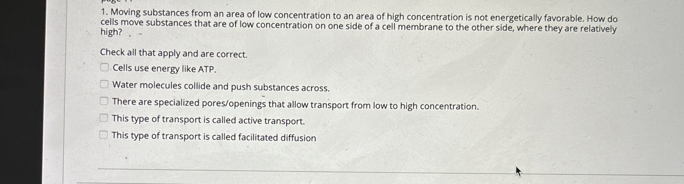 Solved Moving substances from an area of low concentration | Chegg.com