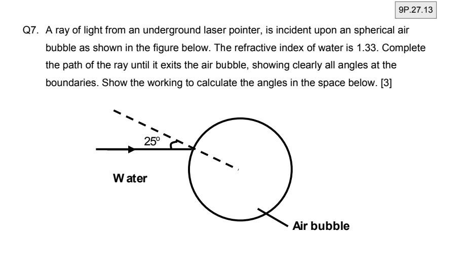 Solved Q7. A ray of light from an underground laser pointer, | Chegg.com