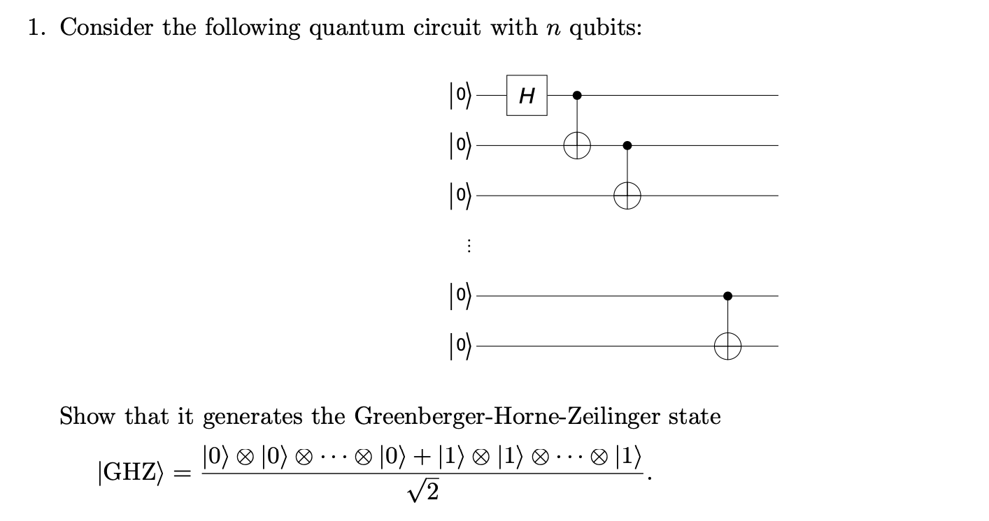 Solved Consider the following quantum circuit with n | Chegg.com