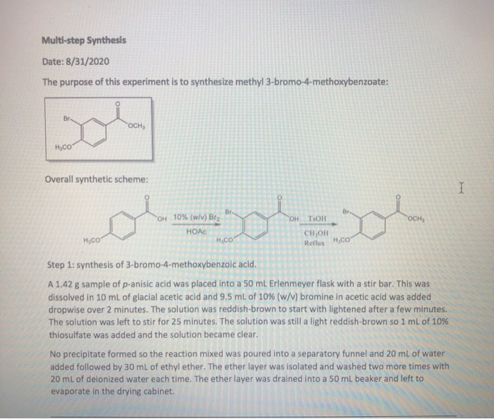 Solved Write-Up Sheet for Multi-step Synthesis Experiment 1) | Chegg.com