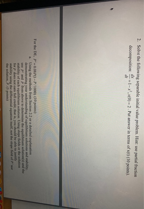Solved 2. Solve the following separable initial value | Chegg.com