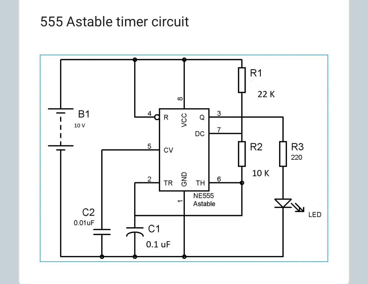 555 ﻿Astable timer circuitFor the timer circuit | Chegg.com