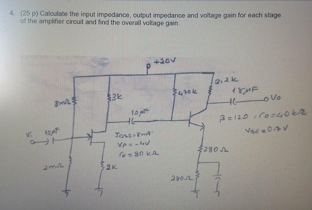 Solved 4. (25 p) Calculate the input impedance, output | Chegg.com