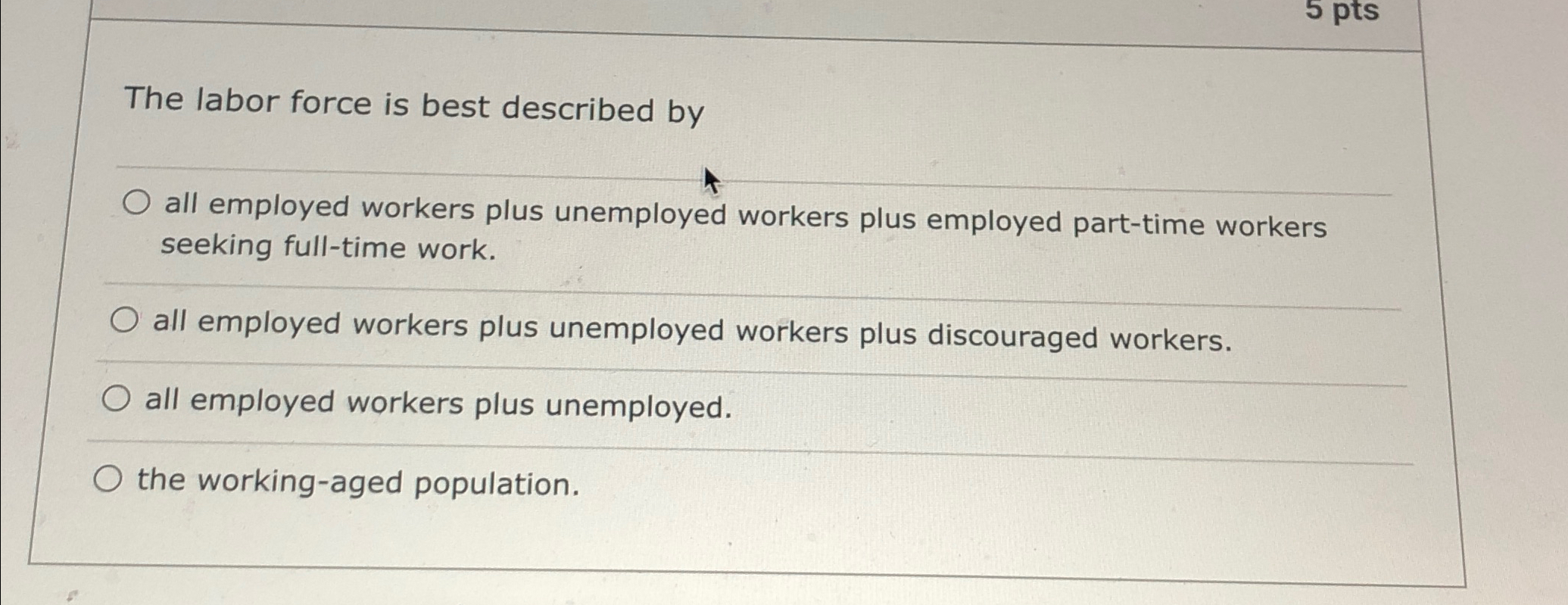 Solved 5 ﻿ptsThe labor force is best described byall | Chegg.com