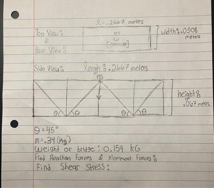 Solved dimensions of bridge Length:0.2667 meterswidth: | Chegg.com