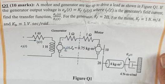 Solved Q1 (10 marks): A motor and generator are set up to | Chegg.com