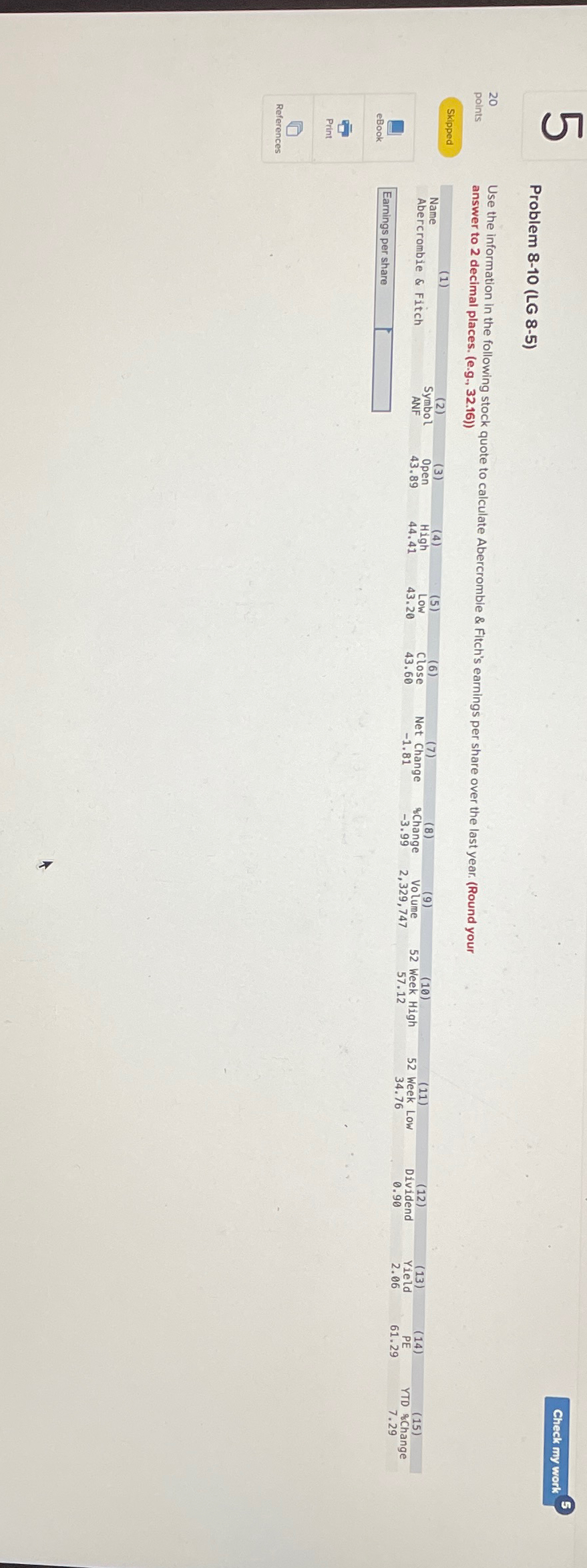 Solved 5Problem 8-10 (LG 8-5)20Use the information in the | Chegg.com