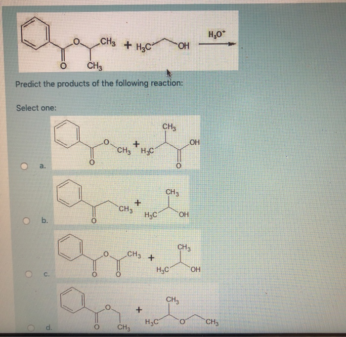 Solved Н,0* + H2COH CH3 Predict the products of the | Chegg.com