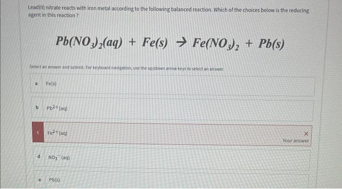 Solved Lead(ii) nitrate reacts with iron metal according to | Chegg.com