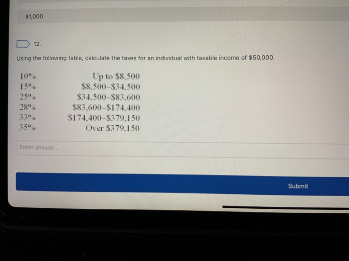 Solved 5. Using the following table, calculate the taxes for | Chegg.com