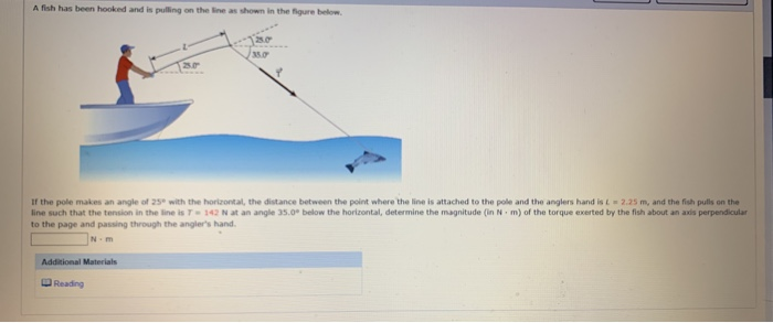 Solved A fish has been hooked and is pulling on the line as | Chegg.com