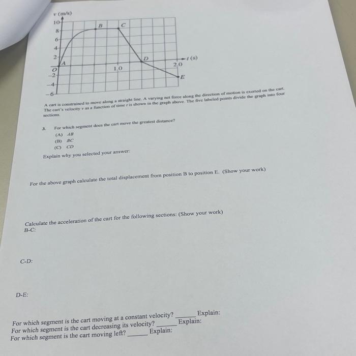 Solved A cart is constrained to move along a straipht tine. | Chegg.com
