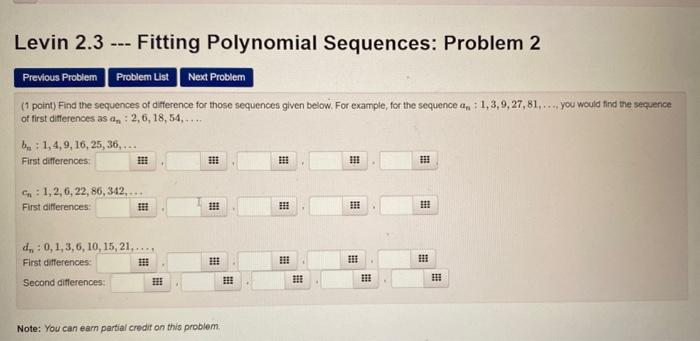 Solved Levin 2.3... Fitting Polynomial Sequences: Problem 2 | Chegg.com