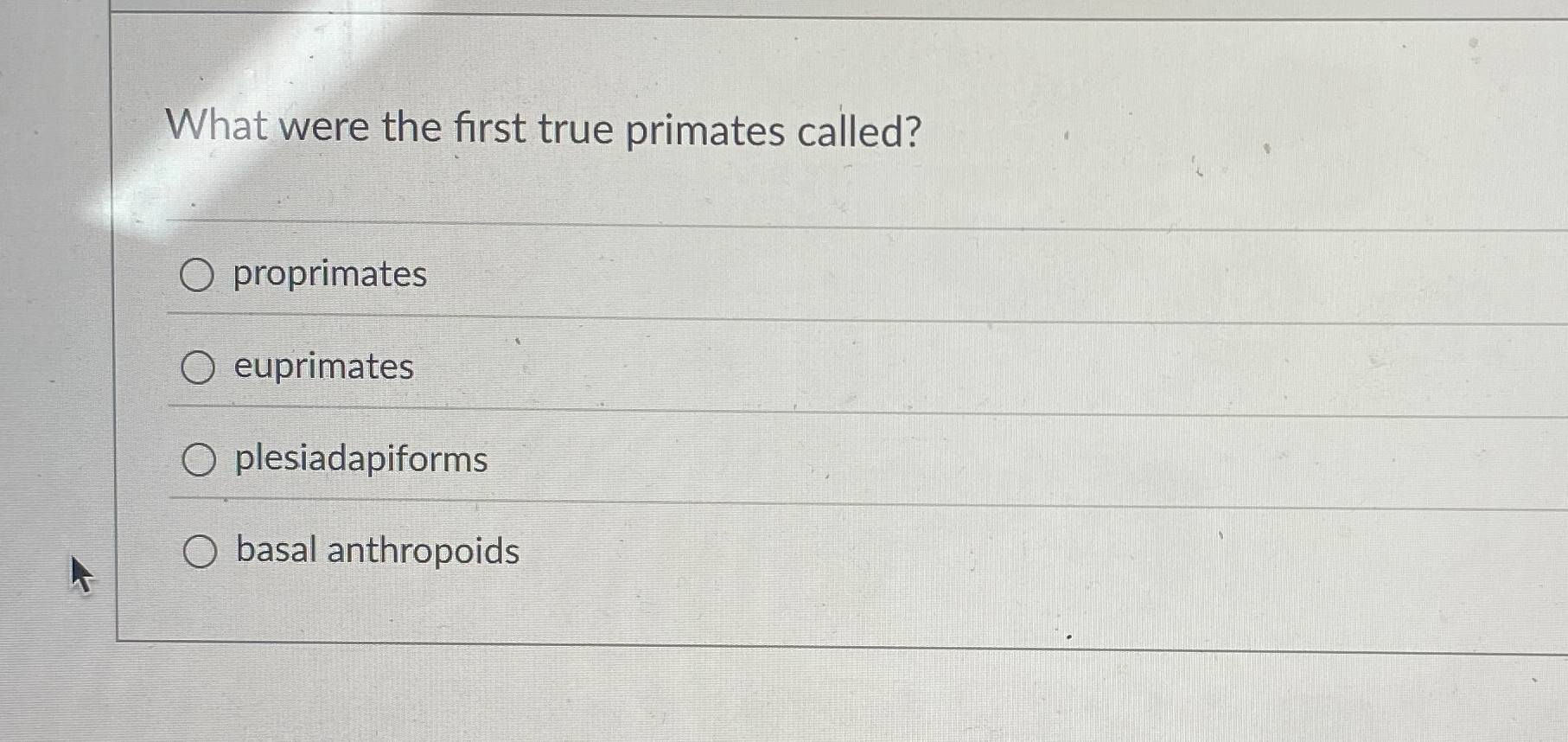Solved What were the first true primates | Chegg.com