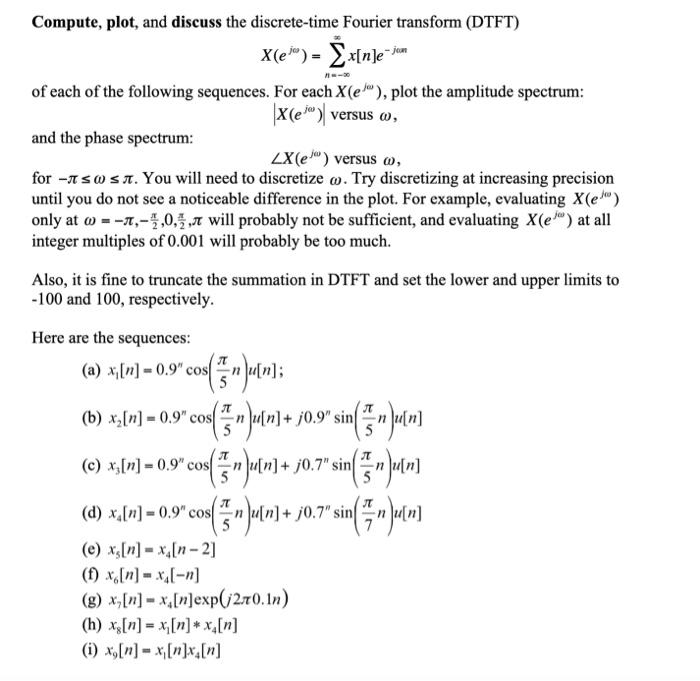 Solved Compute, plot, and discuss the discrete-time Fourier | Chegg.com
