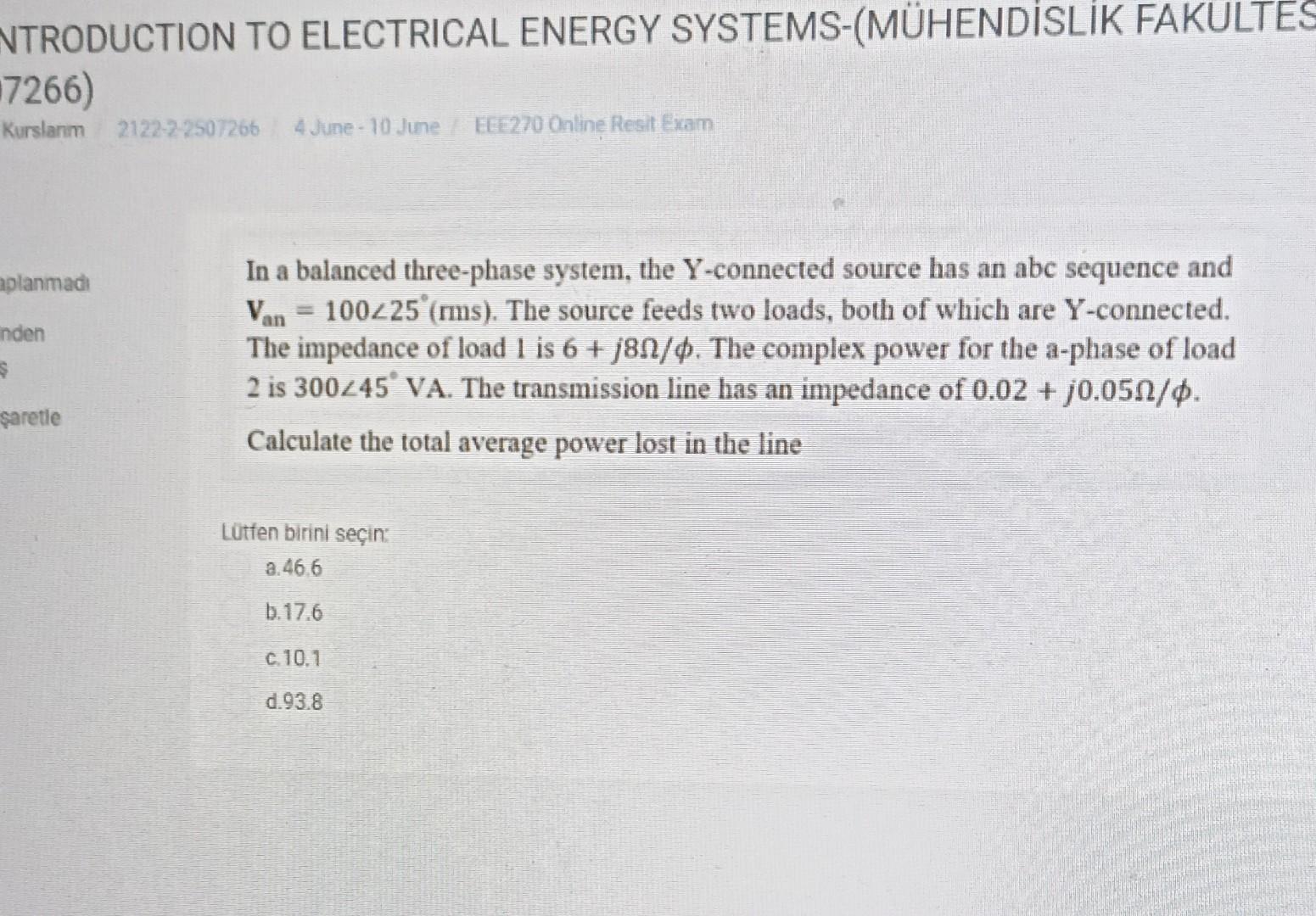 Solved In a balanced three-phase system, the Y-connected | Chegg.com