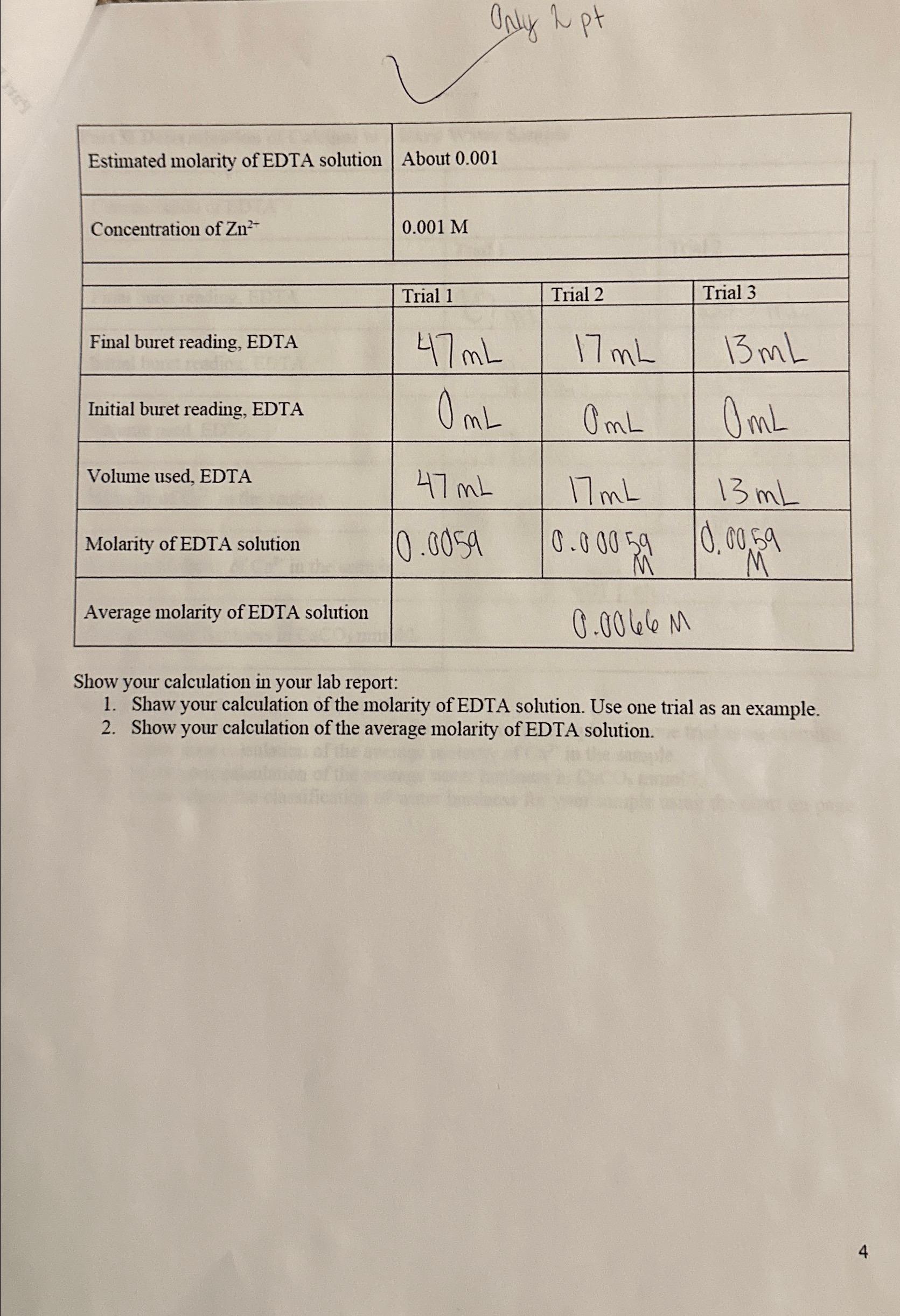 Solved Show your calculation in your lab report:Shaw your | Chegg.com
