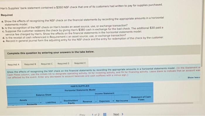 Solved Han's Supplies' bank statement contained a $350 NSF | Chegg.com