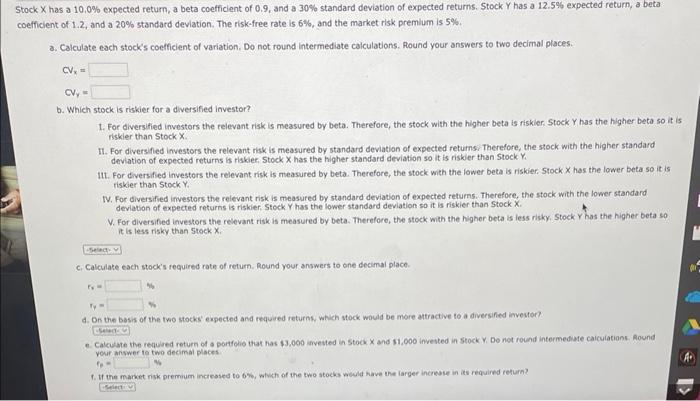 Solved has a 10,0% expected return, a beta coefficient of | Chegg.com