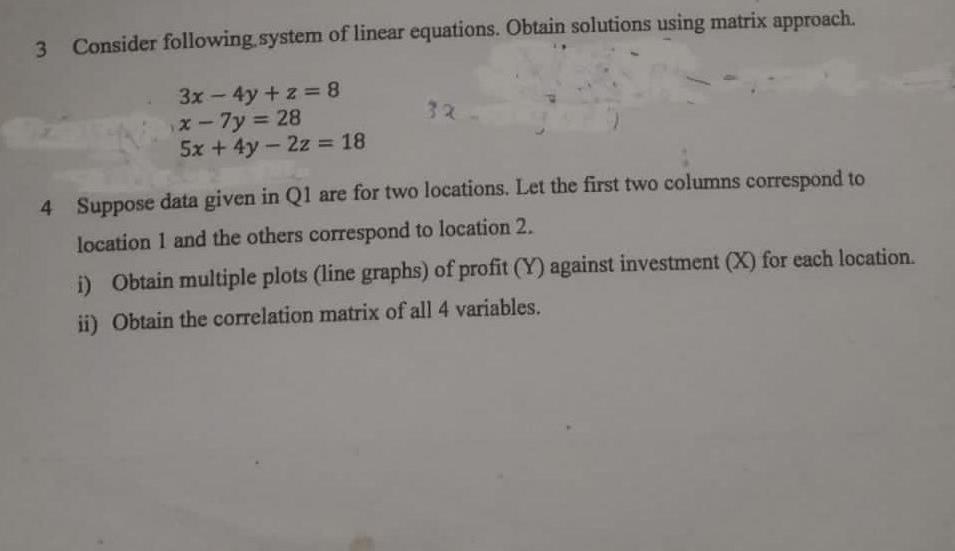 Solved 1 I Enter The Following Data Into Excel Ii Read 